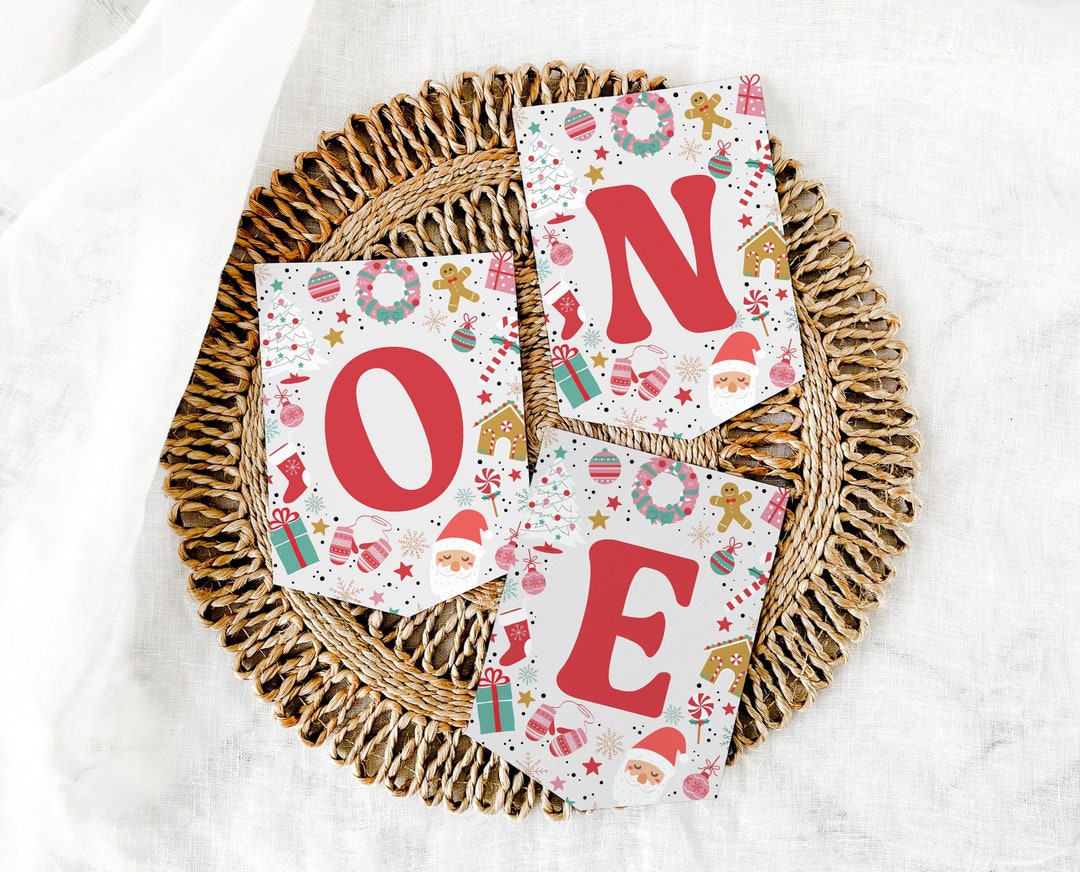 Editable Christmas First Birthday Banner Template, Red and Pink First ...
