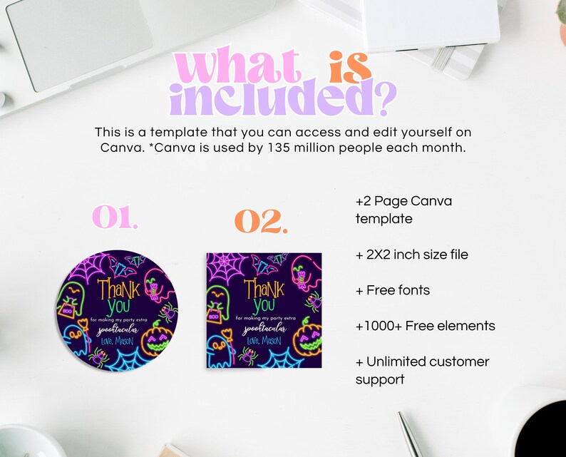 Editable Neon Halloween Favor Tag Template, Spooky Halloween Party ...