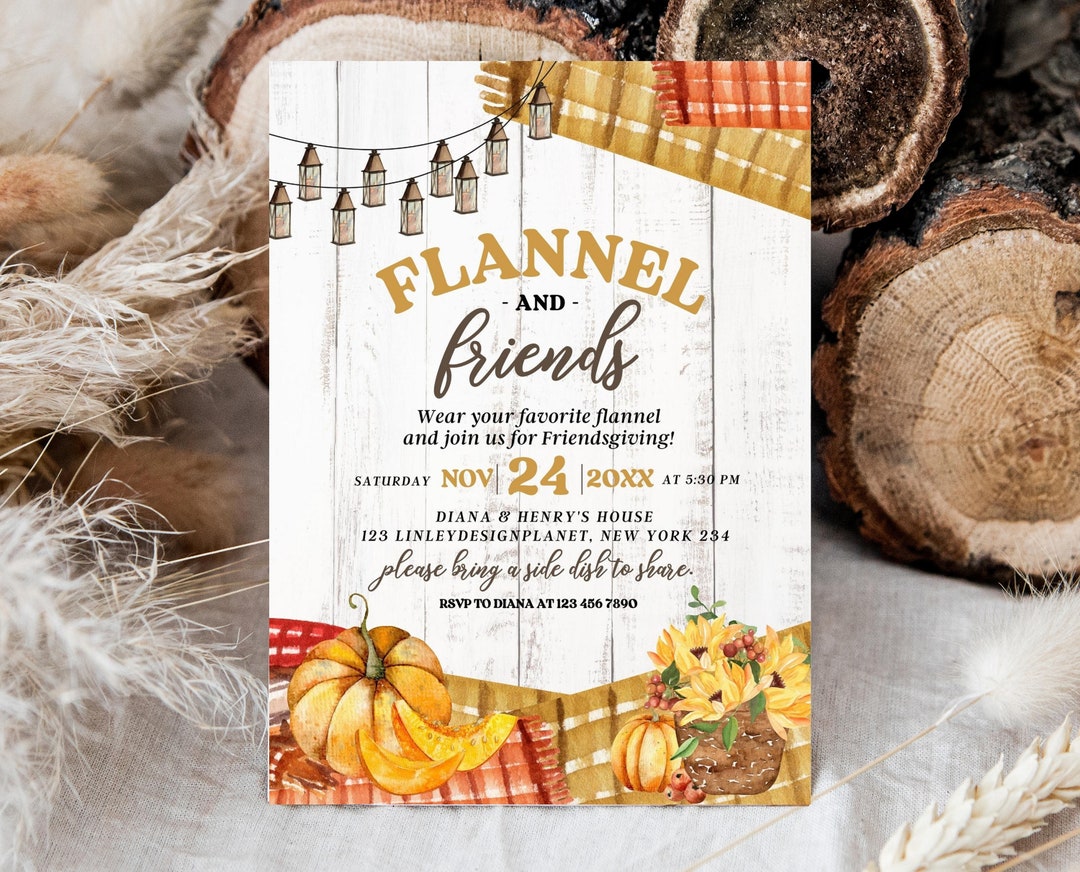 Flannel and Friends Invitation Template, Thanksgiving Dinner Invitation ...
