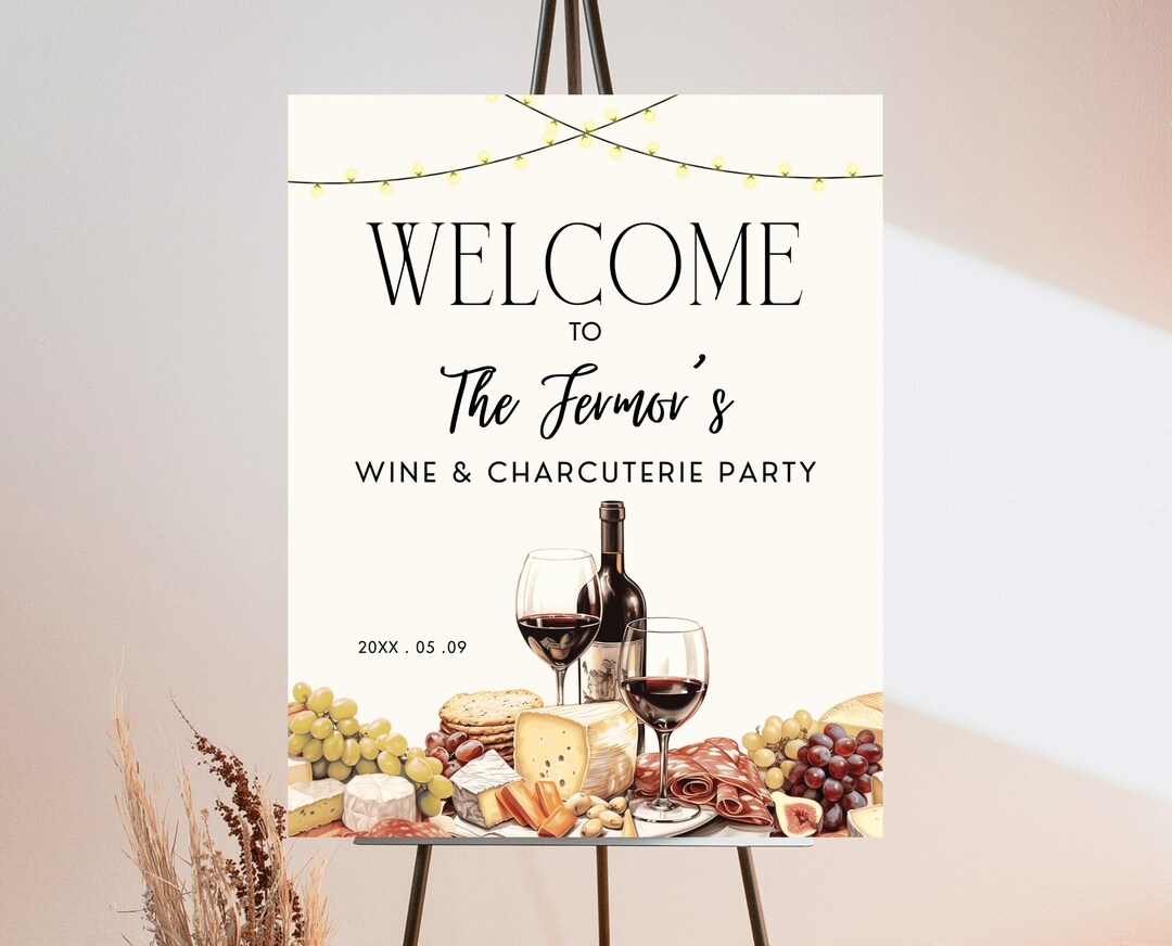 Editable Wine & Charcuterie Welcome Sign, Wine and Cheese Sign, Wine ...