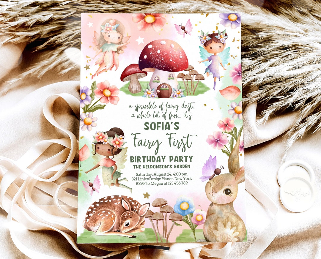 Editable Fairy First Birthday Invitation, Fairy Garden Birthday ...