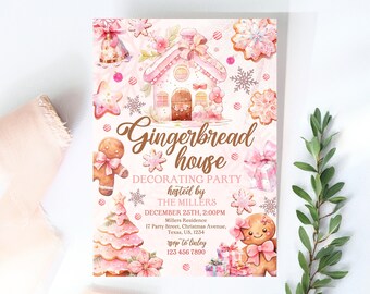 Editable Christmas Gingerbread House Decorating Party Invitation Xmas ...