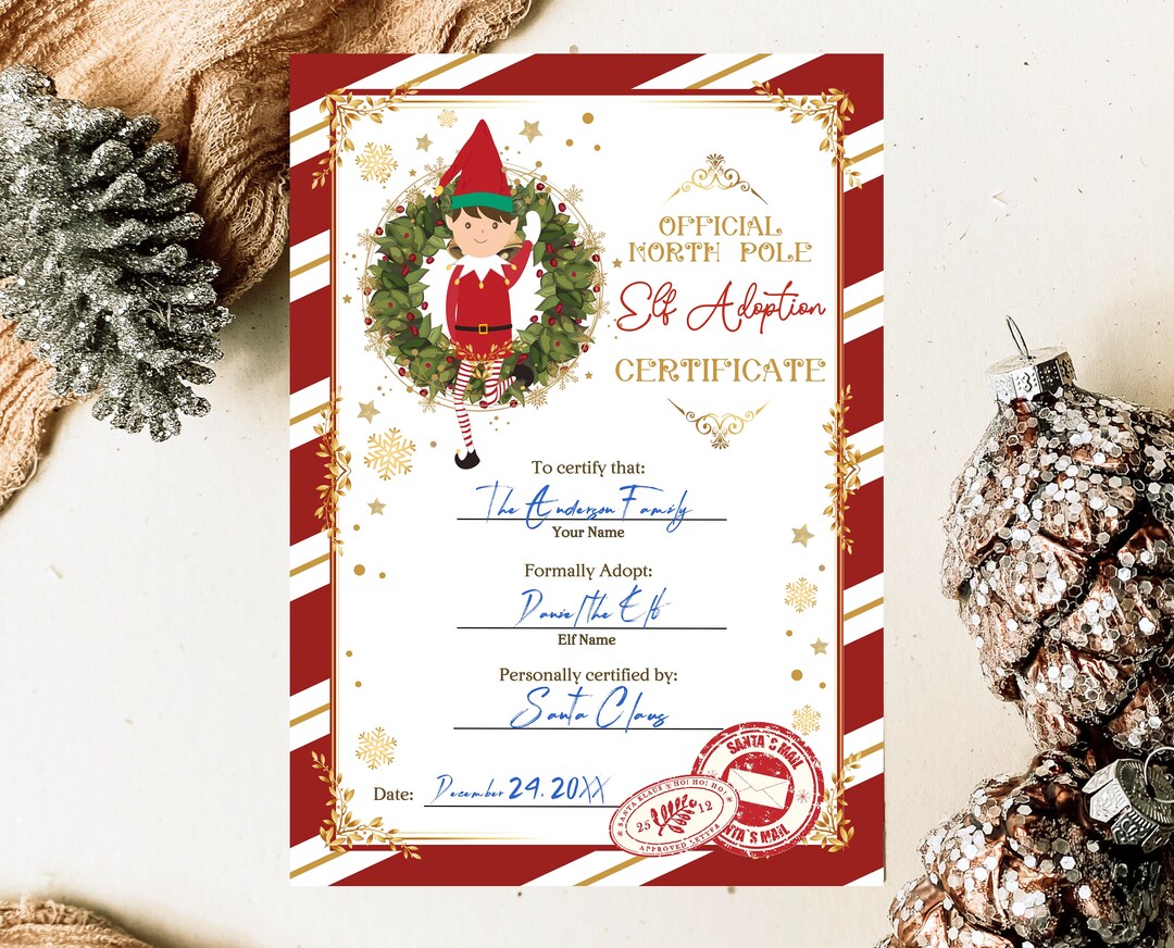 Editable Elf Adoption Certificate Template, Adopt an Elf Card, Elf ...