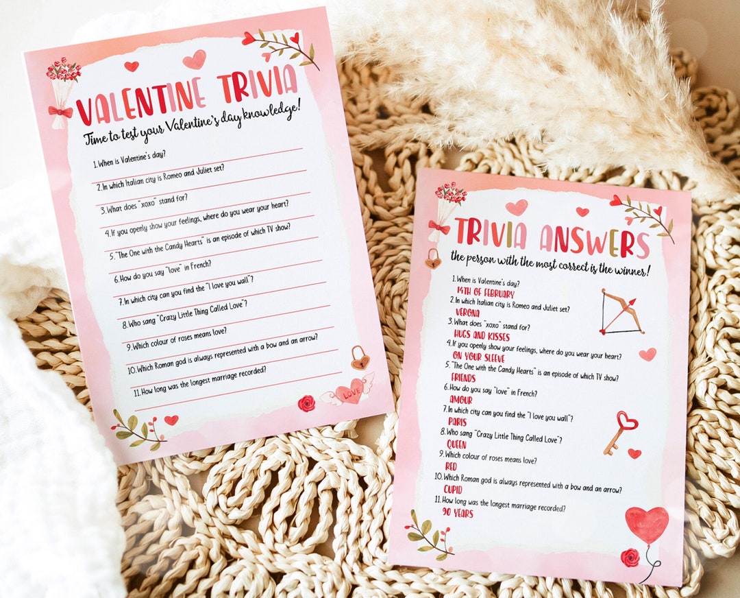 Valentines Day Trivia Game, Valentines Party Game, Printable Valentines ...