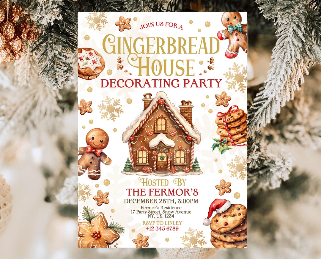 Editable Gingerbread House Decorating Party Invitation, Christmas ...