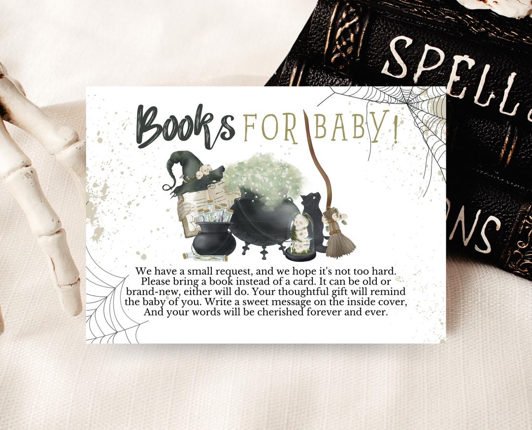Book Insert Card A Baby is Brewing Halloween Baby Shower, Green ...