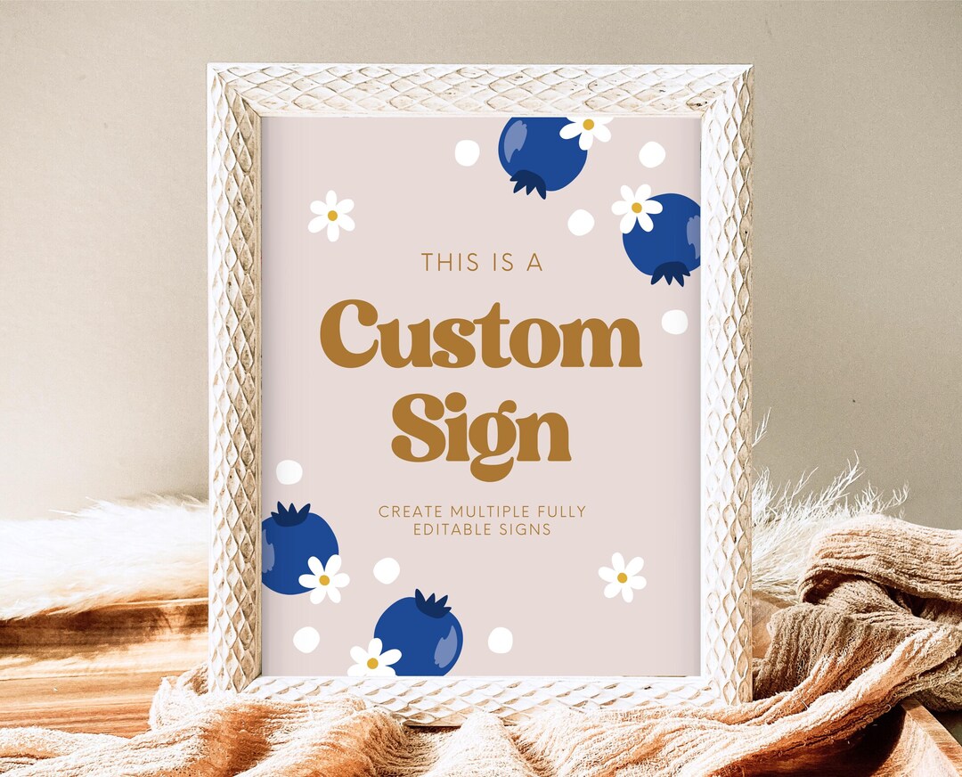 Editable Blueberry Birthday Custom Sign, Retro Blueberry Birthday Girl ...