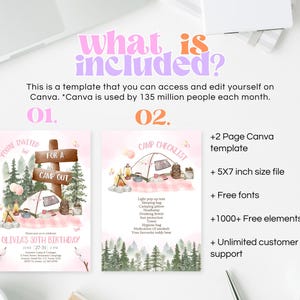 Editable Girl Camping Invitation, Pink Camp Adult Birthday, Girl ...