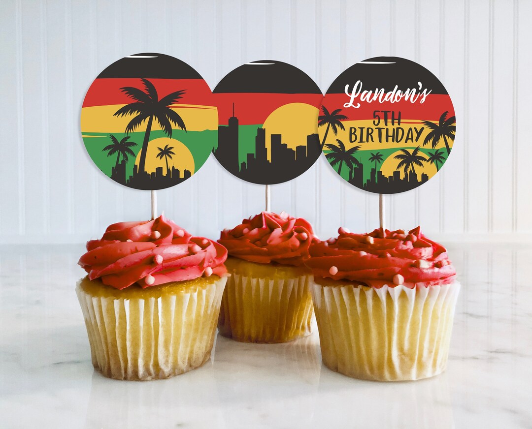 Editable Reggae Birthday Cupcake Toppers Reggae 1st Birthday Jamaican