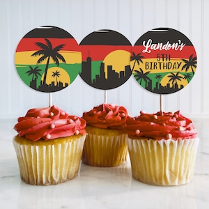 Editable Reggae Birthday Cupcake Toppers, Reggae 1st Birthday, Jamaican ...