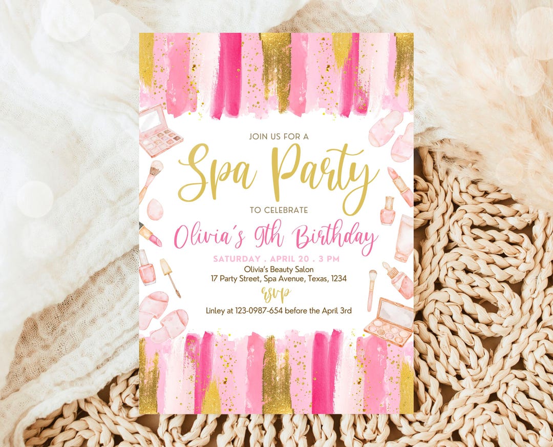Editable Spa Birthday Invitation, Spa Party Invite, Pamper Birthday ...