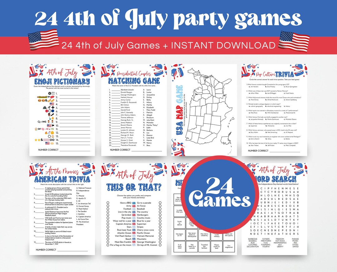 Printable 4th of July Games, July 4th Games, Independence Day Games ...