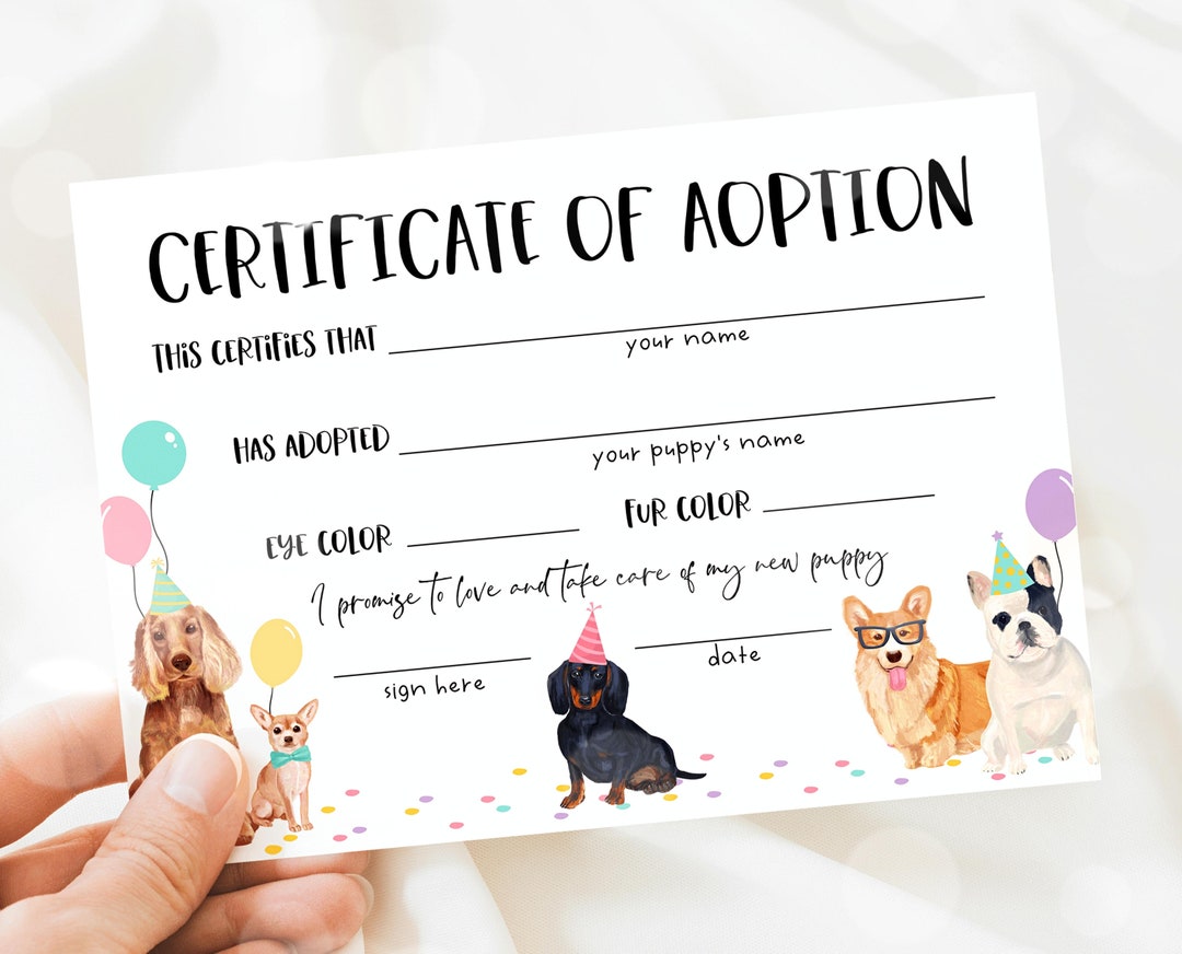 Editable Pet Adoption Certificate Puppy Birthday Adoption - Etsy