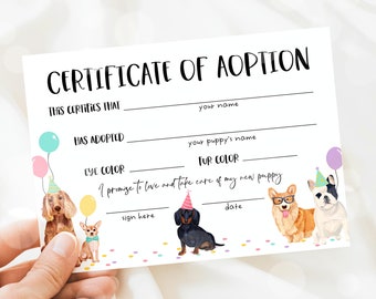 Editable Pet Adoption Certificate Dog Certificate Adoption - Etsy