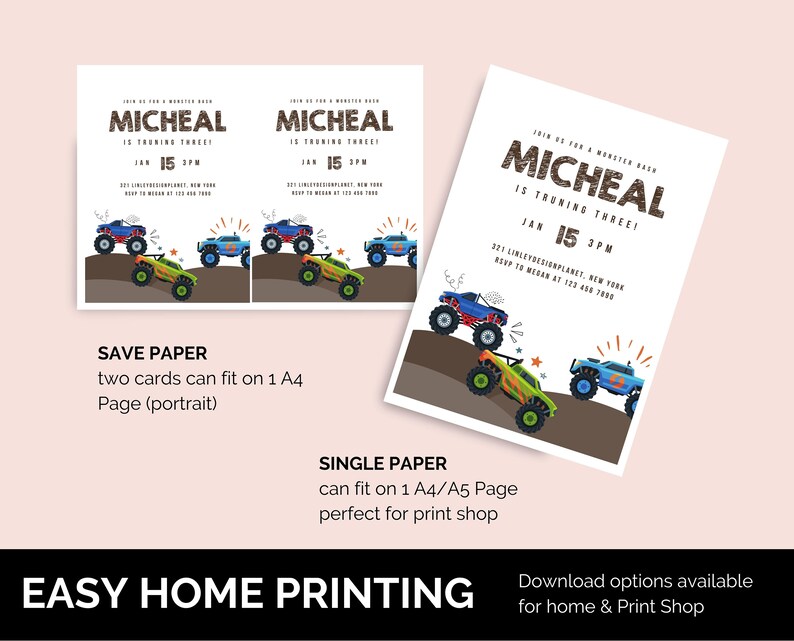 Editable Monster Truck Birthday Invitation Kids Monster Truck - Etsy