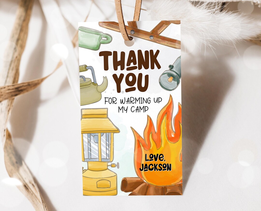 Editable Camp Party Favor Tag, Camp Out Birthday Thank You Card ...