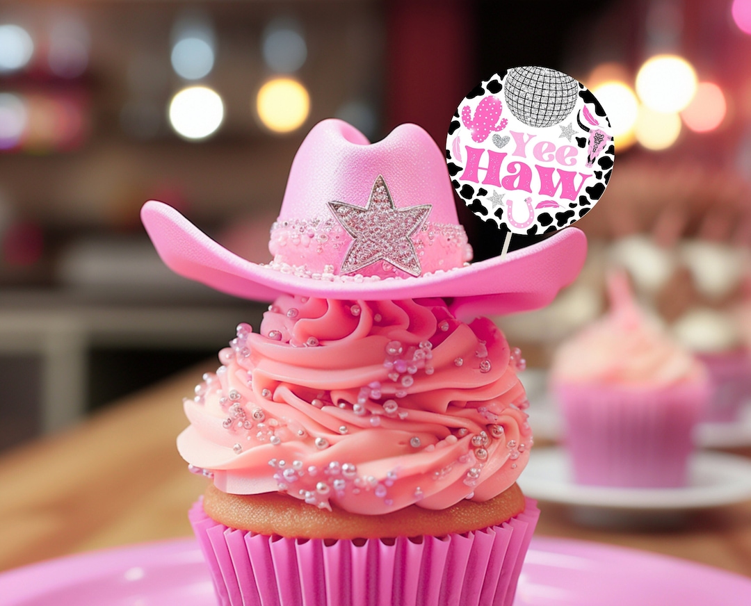 Editable Disco Cowgirl Birthday Cupcake Toppers, Pink Disco Cowgirl ...