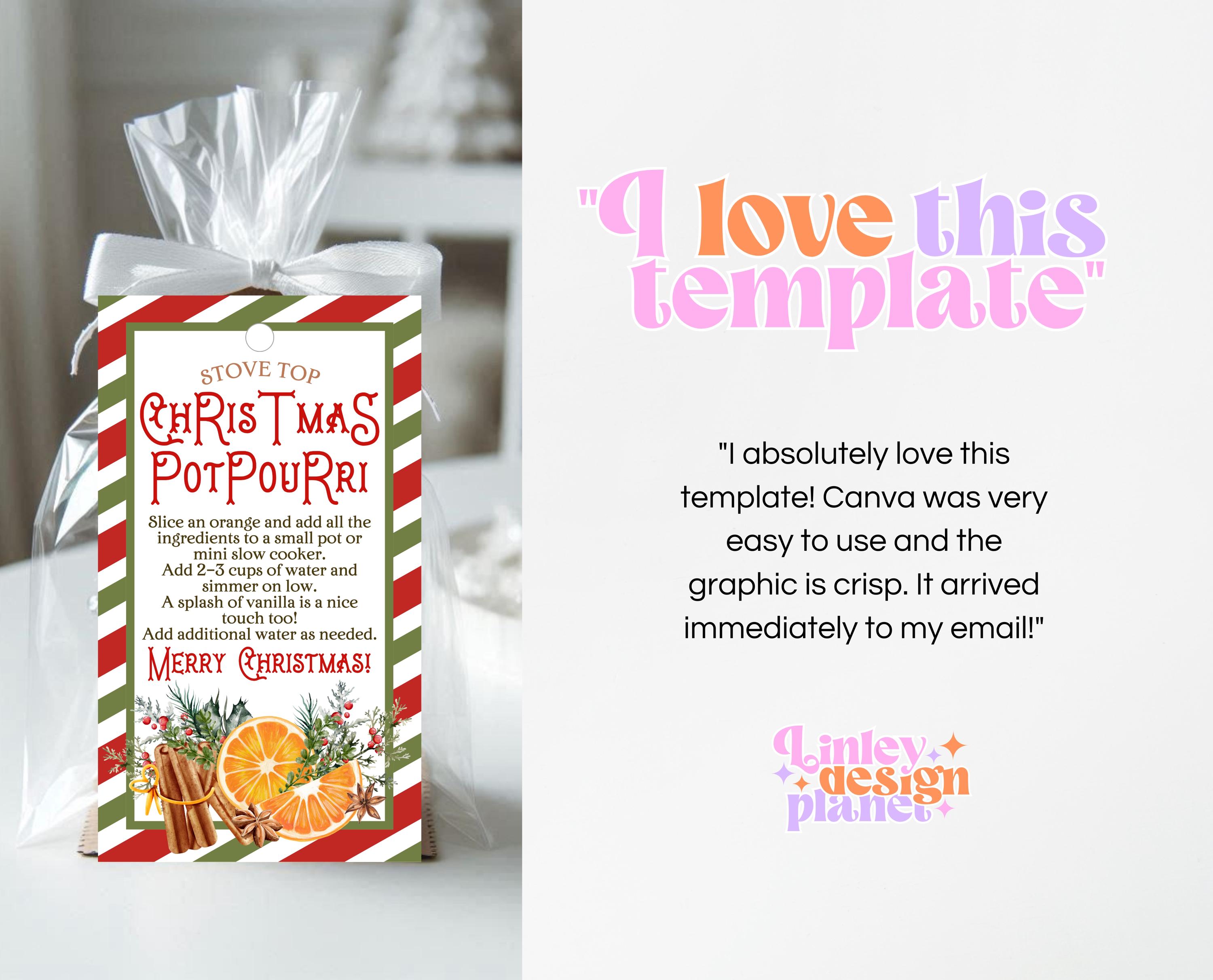 Editable Christmas Potpourri Recipe Tag Template, Christmas Holiday ...