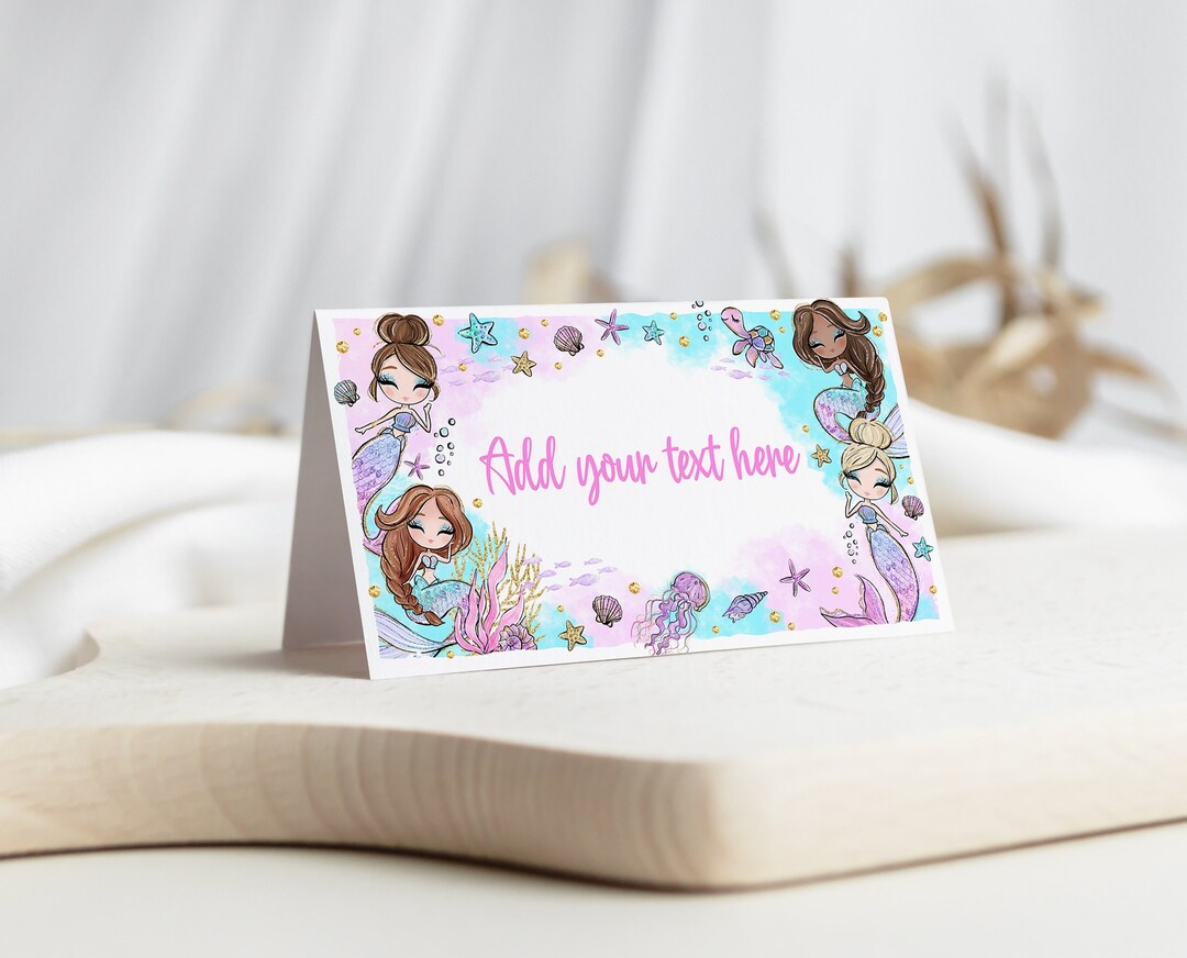 Editable Mermaid Birthday Food Label Tent Cards (canva Template) - Etsy