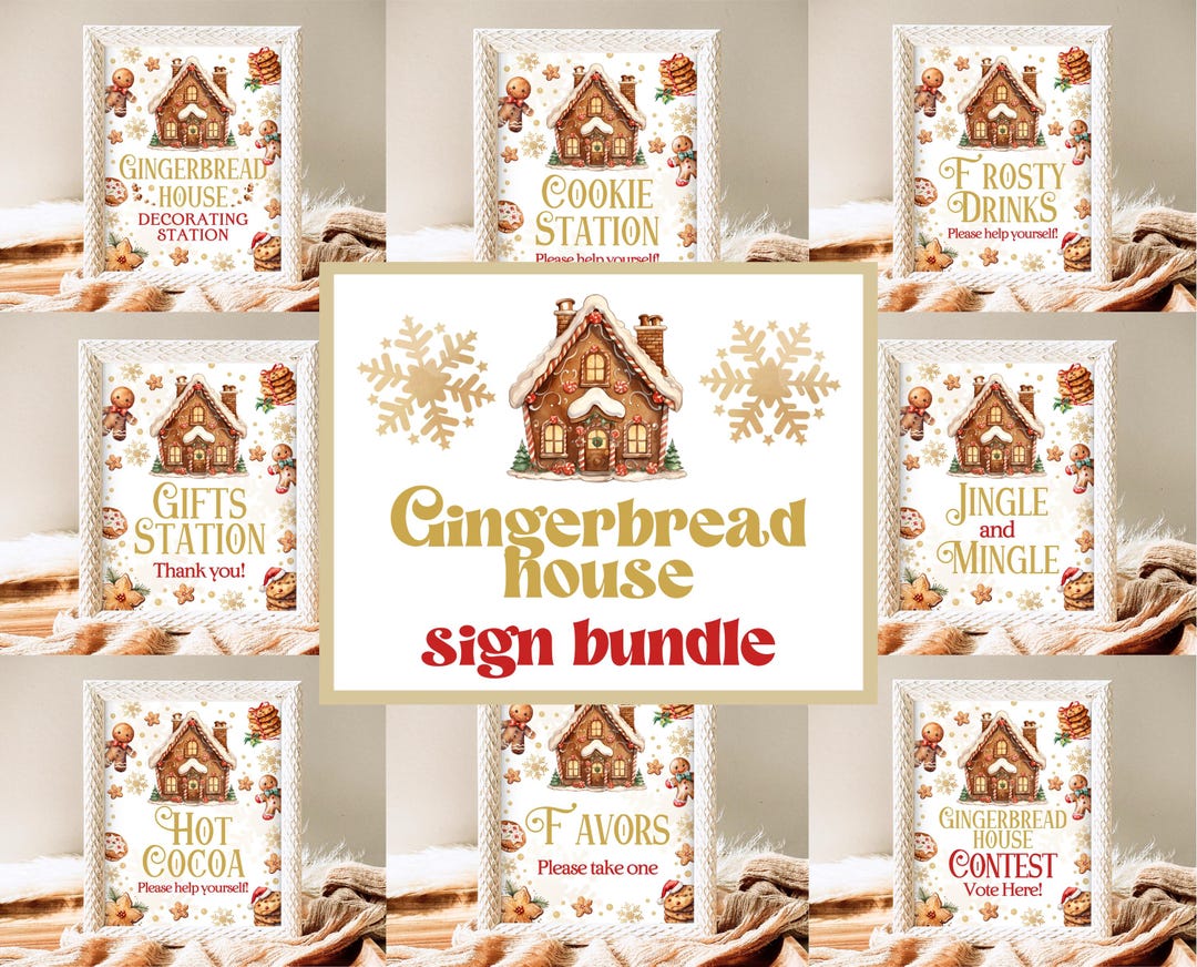 Editable Gingerbread House Party Sign Bundle, Christmas Cookie ...