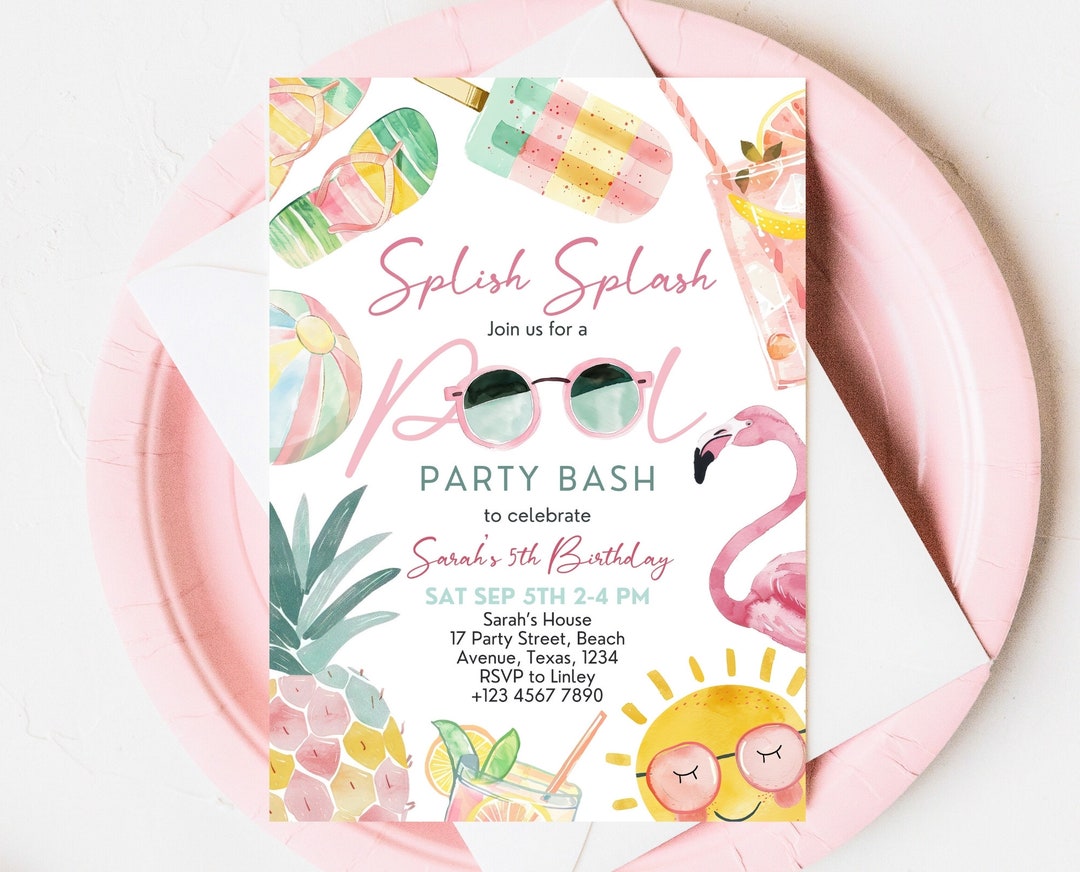 Editable Pool Party Invitation, Girl Pool Birthday Party, Pastel Invite ...