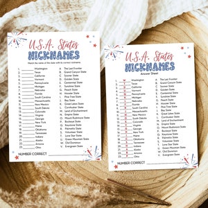 Printable 4th of July USA States Nicknames Game, July 4th Games ...