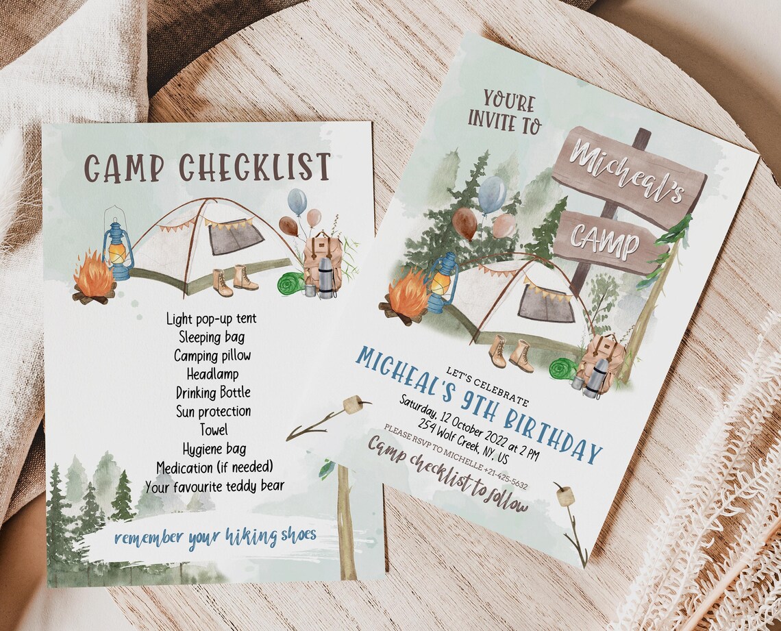 Editable Boy Camp Party Invitation Camp Out Birthday Invite - Etsy