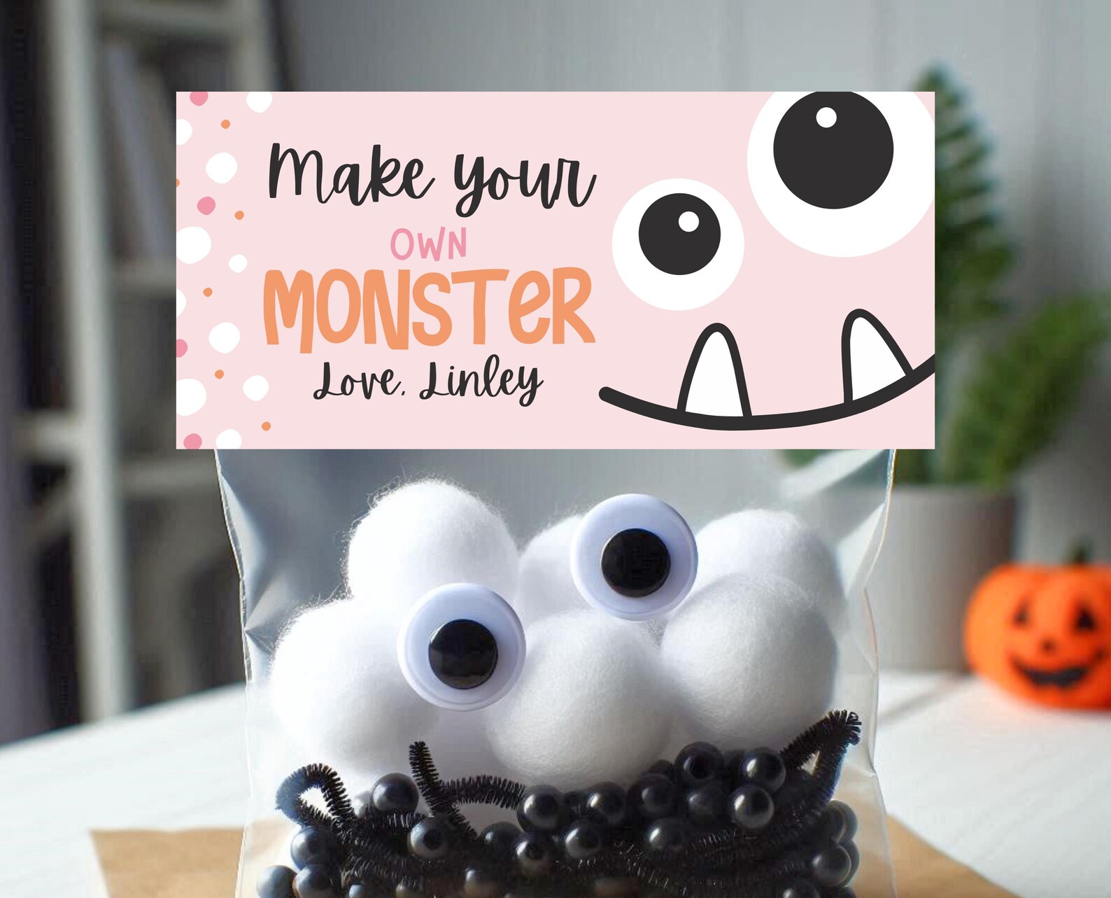 Editable Build A Monster Bag Topper, Build A Monster Favor Tag, Trick ...