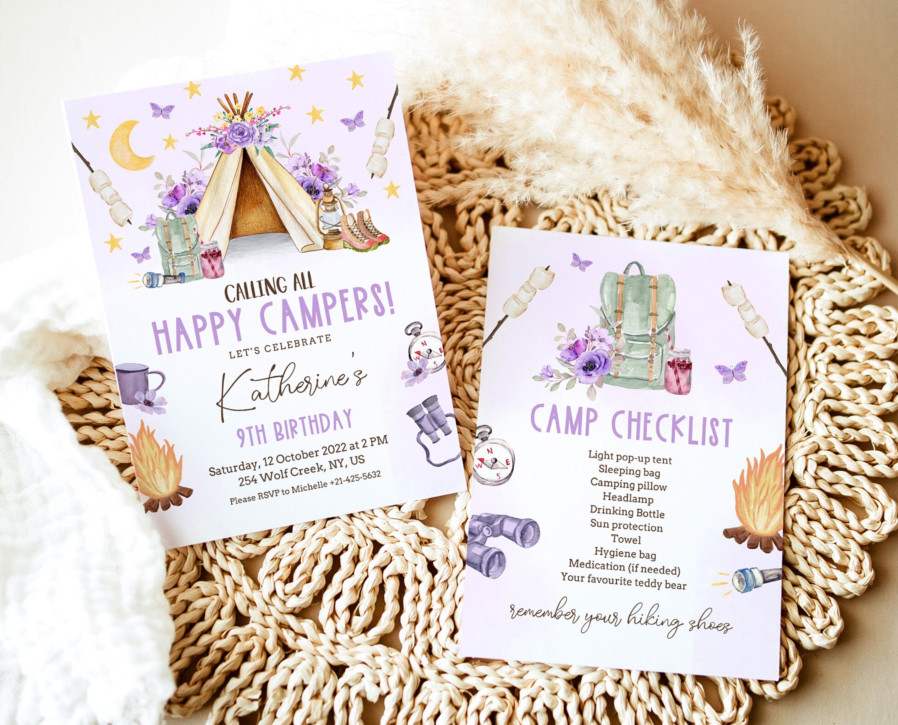 Editable Girl Camp Party Invitation Camp Out Birthday Party - Etsy Australia