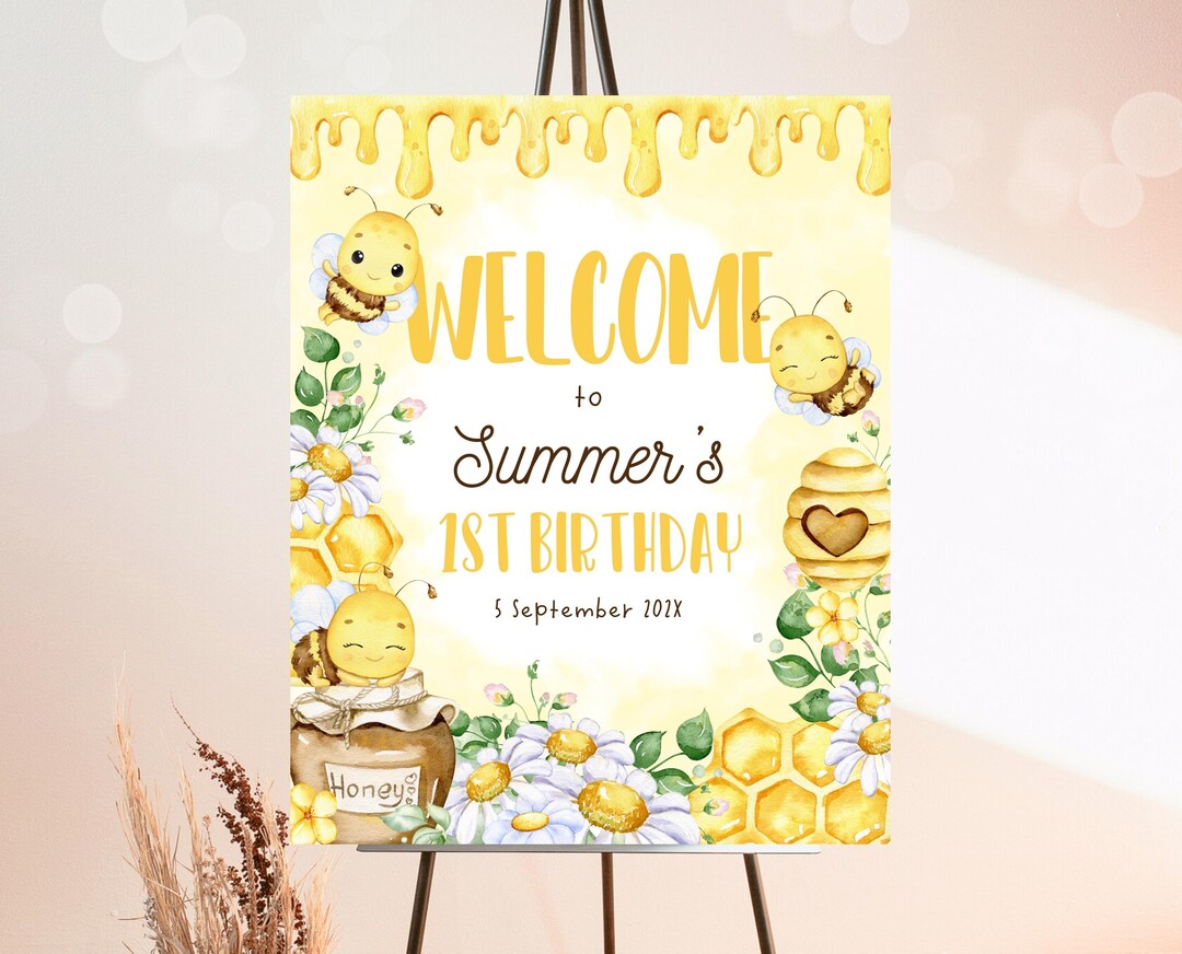 Editable Honey Bee 1st Birthday Welcome Sign (digital Download) - Etsy