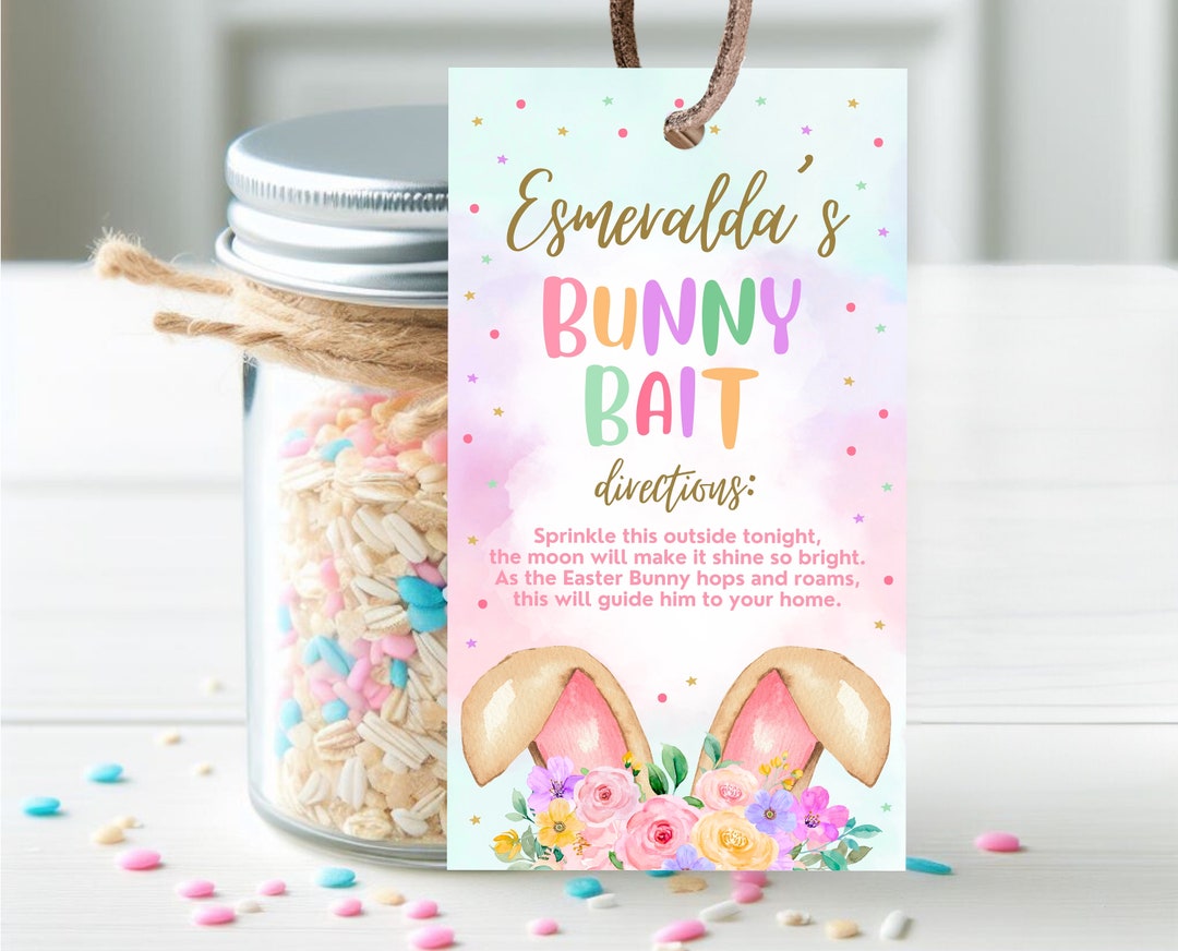 Editable Easter Bunny Bait Tag, Pink Bunny Food Printable, Easter ...