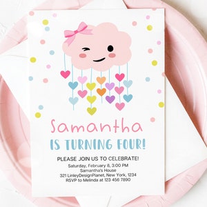 Editable Cloud Birthday Invitation, Girl Rainbow Cloud Birthday Party ...