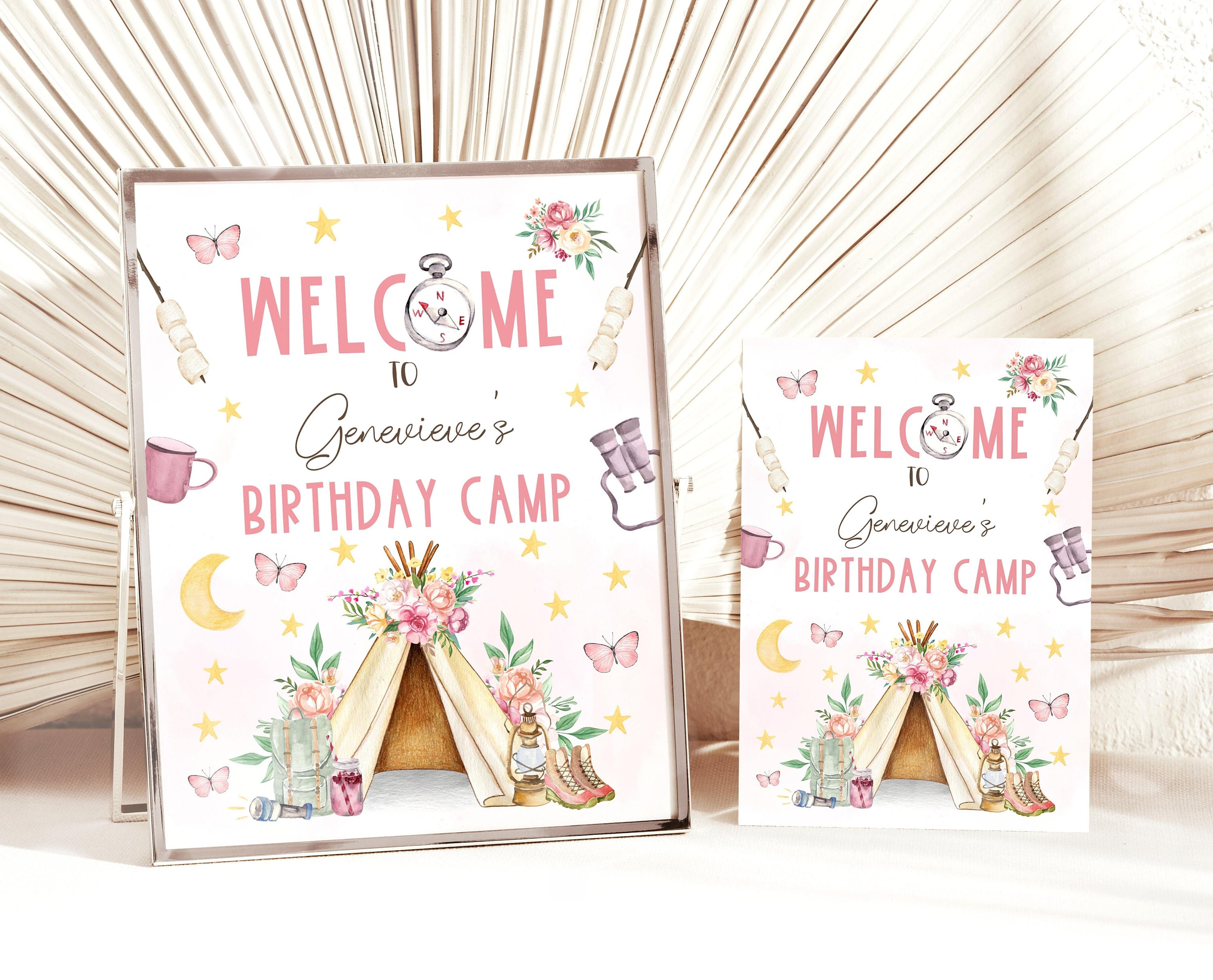 Editable Girl Camp Welcome Sign, Camp Out Sleepover Party Sign ...