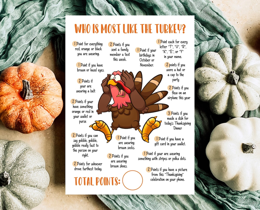Printable Thanksgiving Game,family Thanksgiving Game, Dinner Table Game ...