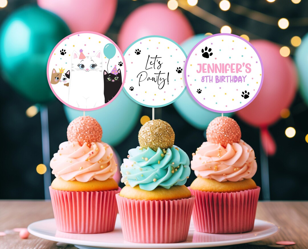 Editable Kitten Cupcake Toppers Template Cat Birthday Cupcake - Etsy