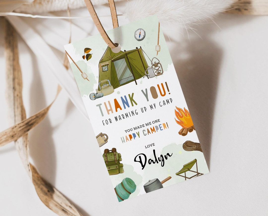 Editable Camp Party Favor Tag, Camp Out Birthday Thank You Card ...