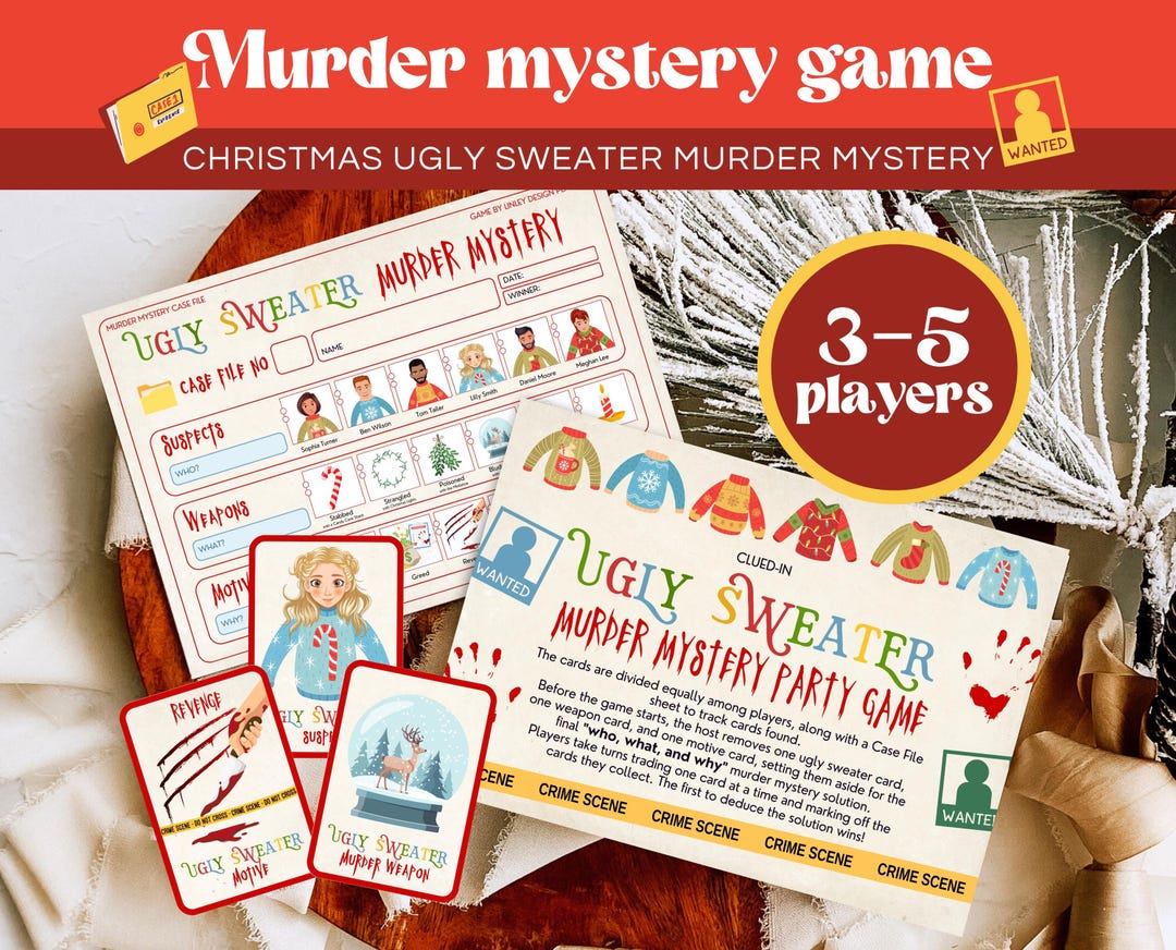 Printable Christmas Murder Mystery Game, Ugly Christmas Sweater Murder ...