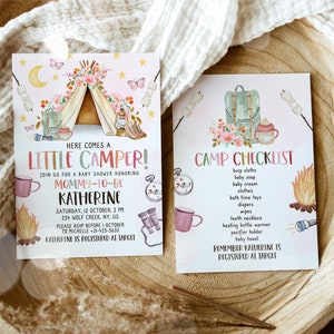 Editable Camping Baby Shower Invitation, Little Camper Baby Shower ...