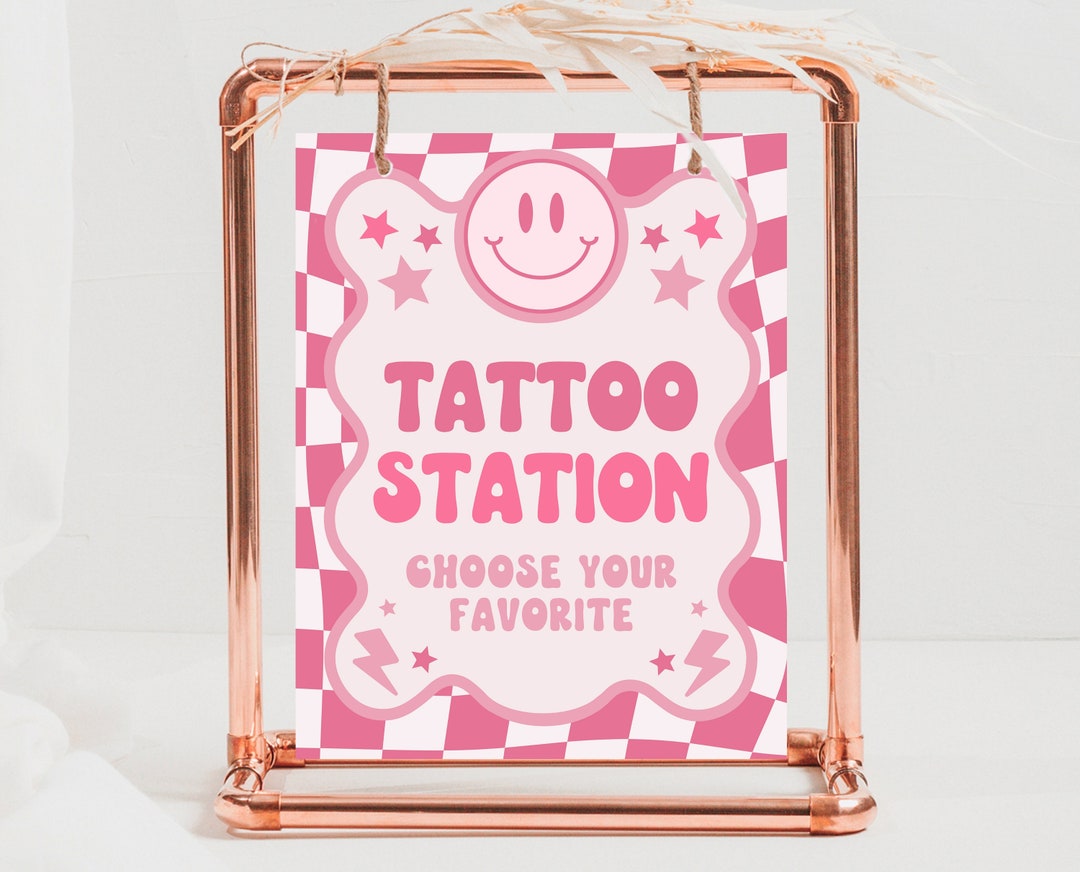 Tattoo Station Sign Retro Smiley Birthday, Preppy Smile Theme Sign ...