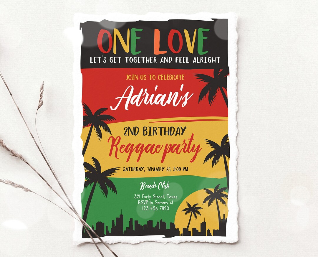 Editable Reggae Birthday Party Invitation, Reggae One Love 1st Birthday ...