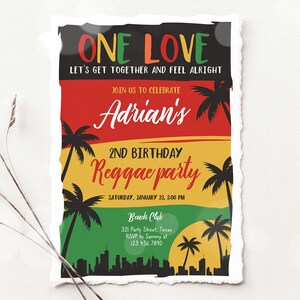 Editable Reggae Birthday Party Invitation, Reggae One Love 1st Birthday ...
