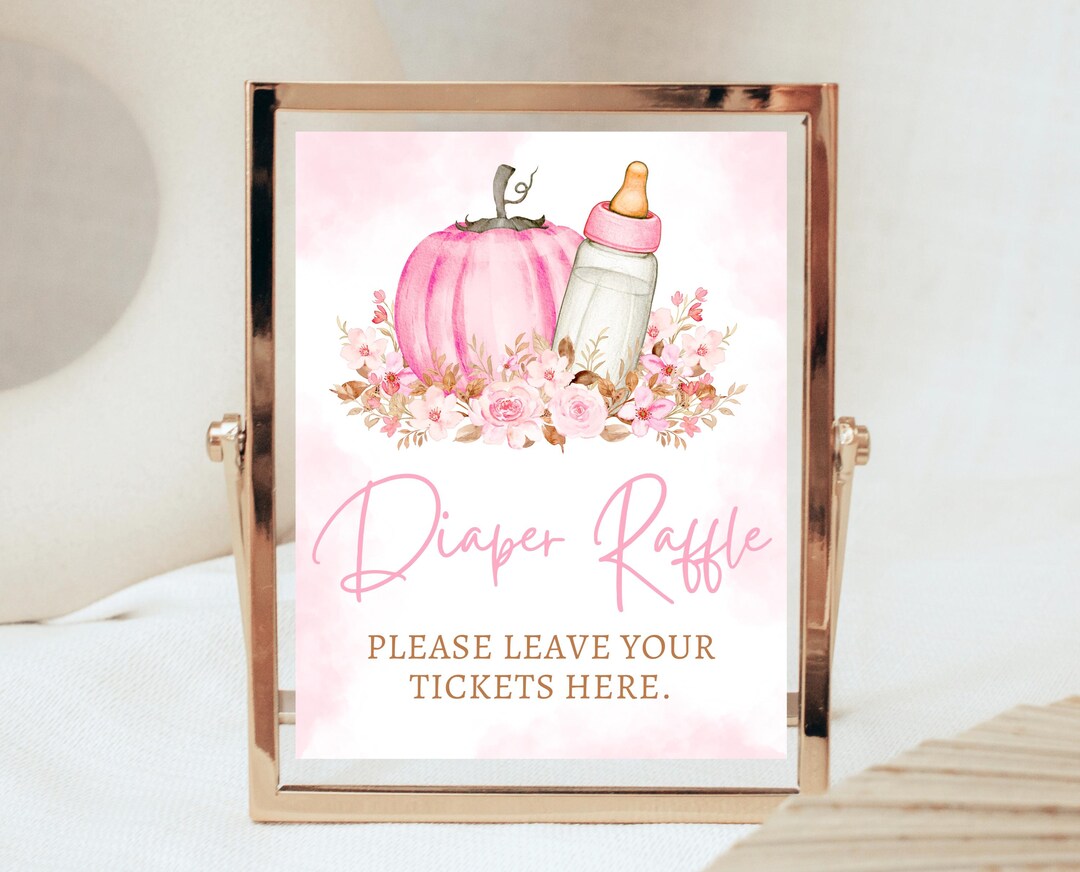 Diaper Raffle Sign Fall Baby Shower, Pink Fall Pumpkin Baby Shower Sign ...