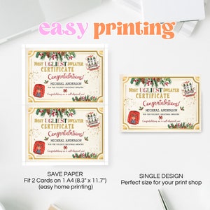Editable Ugly Sweater Christmas Certificate, Ugly Sweater Contest ...