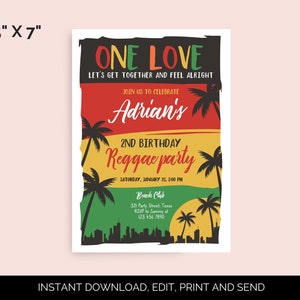 Editable Reggae Birthday Party Invitation, Reggae One Love 1st Birthday ...