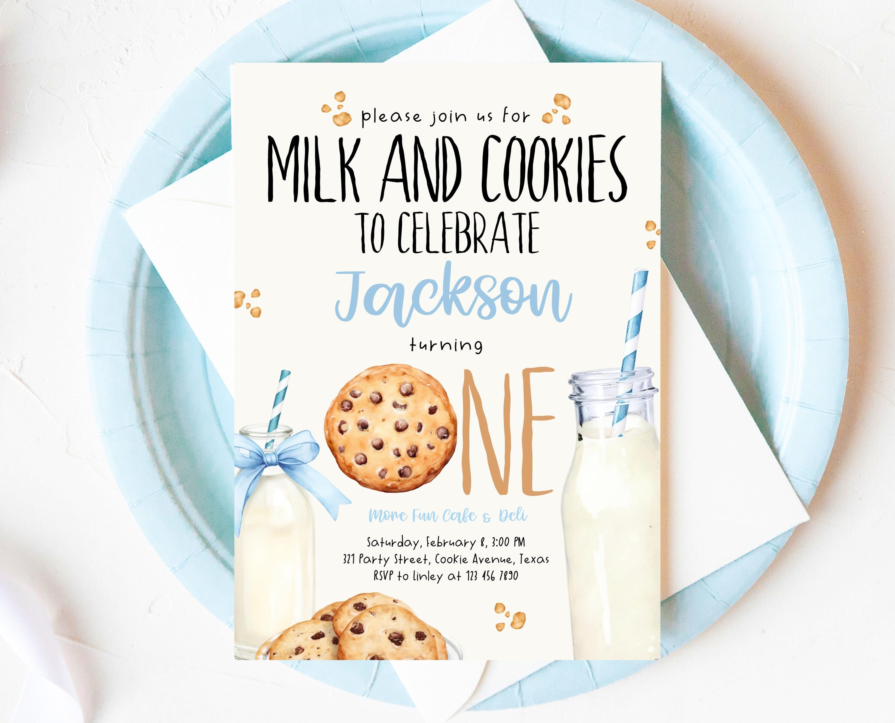 Editable Milk and Cookies Birthday Invitation, Milk and Cookies First ...