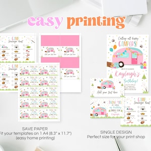 Editable Camping Birthday Invitation Bundle, Camping Party Pack, Girly ...