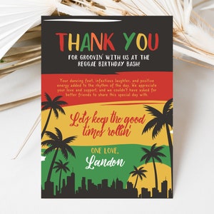 Editable Reggae Birthday Thank You Card Template, Reggae Birthday Party ...