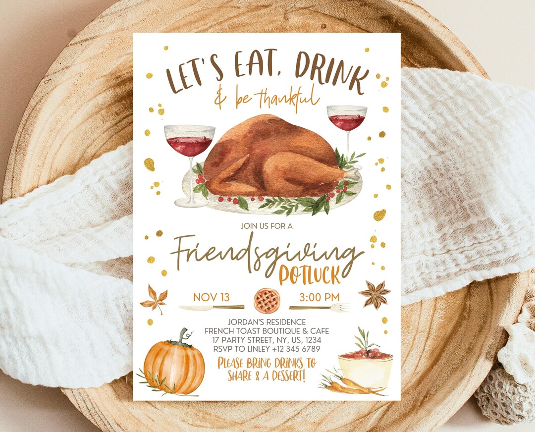 Editable Thanksgiving Invitation, Friendsgiving Invite, Rustic Turkey ...