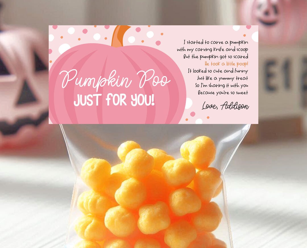 Editable Pumpkin Poop Bag Topper, Halloween Favor Tag, Trick or Treat ...