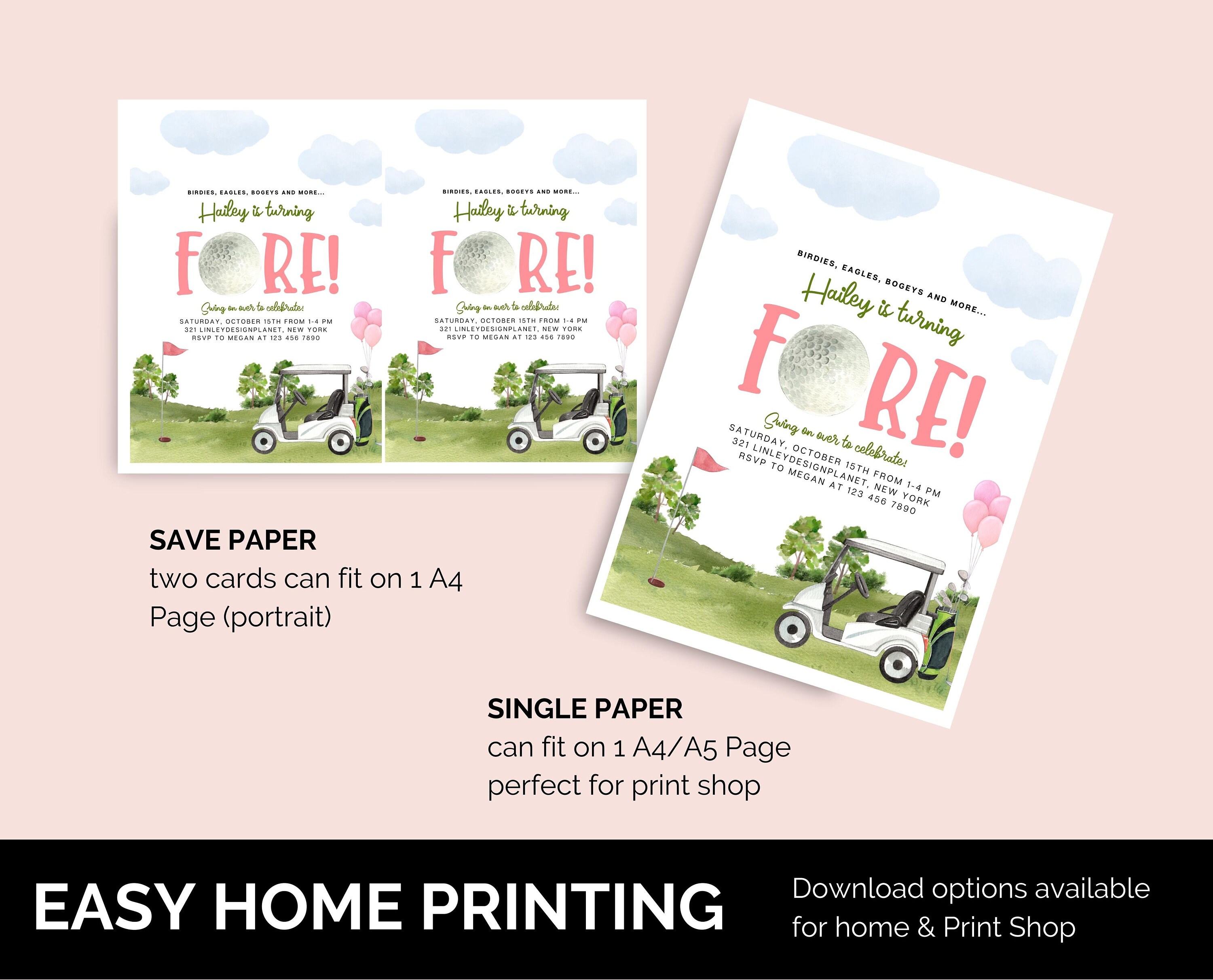 Editable Fore Golf Birthday Invitation, Girl Fourth Golf Birthday Party ...